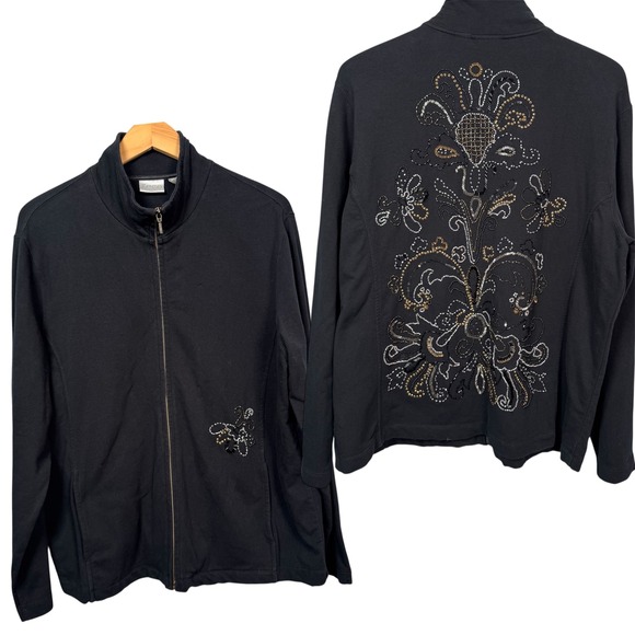 Zenergy by Chico's | Tops | Zenergy Chicos Sz 3 Black Bead Zip Mock ...